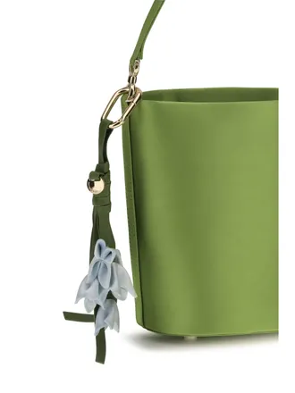 Self Portrait Womens Bucket Bag Green Satin Polyester