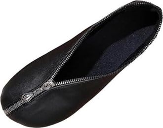 Generic Chaussures plates &agrave; bout rond pour femme - Style r&eacute;tro - Couleur unie - Polyvalentes - Fermeture &eacute;clair sur le devant - L&eacute;g&egrave;res et confortables - Pour