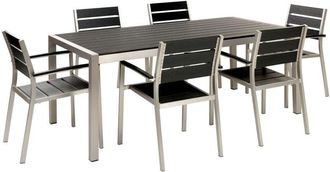 Beliani Gartenm&ouml;bel Set Schwarz Aluminium und Kunstholz 6-Sitzer Modern Terrasse Outdoor Ausstattung M&ouml;bel