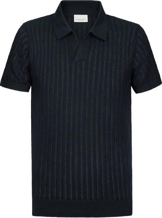 Profuomo Poloshirt aus einem gestreiften Baumwollstrick mit Leinen in