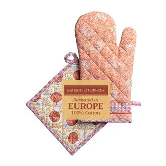 Maison d'Hermine Maison dHermine Ofenhandschuh(19cm x 33cm) & Topflappen(20cm x 20cm) K&uuml;chenhandschuh aus 100% Baumwolle Topflappen, hitzebest&auml;ndig f&uuml;r Bankett, Harves