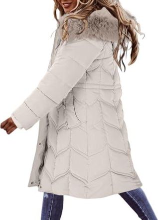 Generic Vestes pour femmes, grand col &agrave; cheveux, plumes &eacute;paisses, moyennes, longues, version cor&eacute;enne, veste rembourr&eacute;e &agrave; la taille, 2026, gris, M