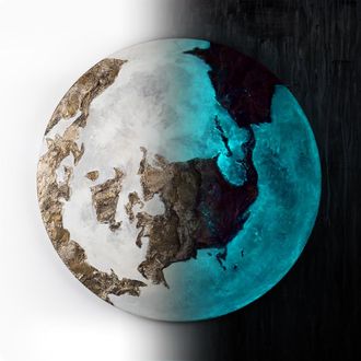 Yohji Yamamoto Art Abstrakt Fluoreszierendes leuchtendes Acryl 3D Gemälde auf runder Leinwand Goldene Erde handgemalt Wohnzimmer modern Wohndekor Bild echte Kunst 10