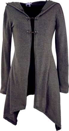 Guru Shop Lange Strickjacke, Strickmantel mit Weiter Kapuze - Granitgrau, Damen, Baumwolle, Size:M/L