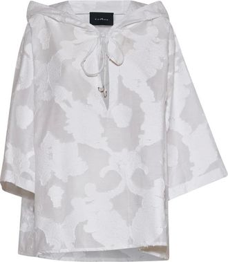 John Richmond Femme, Blouses et Chemises, Blanc, Taille: 38 FR Blouse Jacquard avec Capuche et Cordons de Serrage Ajustables