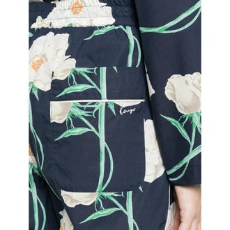 Kenzo Floral-Print Cotton Trousers - Navy