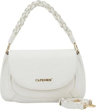 Caf&egrave;noir Femme, Sacs, Blanc, Taille: ONE Size Sac &agrave; main avec rabat et poign&eacute;e tress&eacute;e