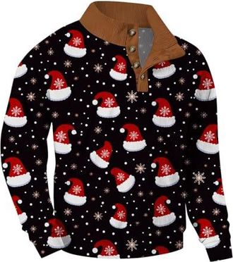Generic Pull à col rond pour homme - Pull de Noël imprimé sur toute la surface - Motifs de vacances classiques - Tissu confortable - Vos tenues de Noël - Pull