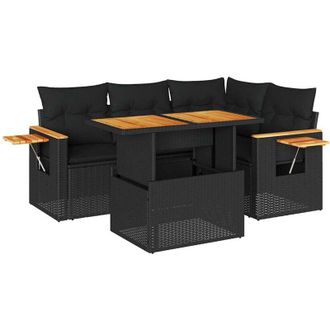 vidaXL 5tlg. Garten-Sofagarnitur mit Kissen Schwarz Poly Rattan Akazie vidaXL