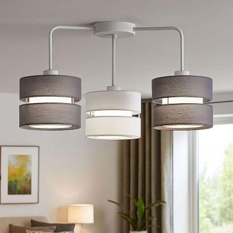 ETC Shop Etc-shop - Plafonnier Lampe de plafond 3 flammes Abat-jour tissu Chambre &agrave; coucher, m&eacute;tal tissu gris blanc, 10,5W 1055lm blanc chaud, LxlxH 56x56x35