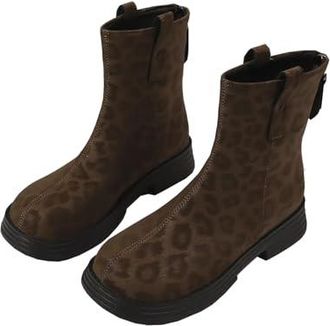 Generic Bottines pour femme - Imprimé léopard - Talon épais - Bout rond - Fermeture éclair dans le dos - Bottines rétro mi-hauteur pour lhiver, marron, 39.5 E