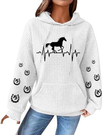 Generic Pull &agrave; capuche zipp&eacute; pour femme - Motif imprim&eacute; - Manches longues - D&eacute;contract&eacute; - Tendance - Pull en tricot pour femme, blanc, S