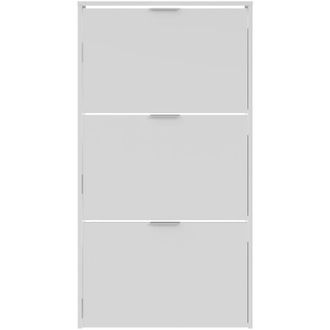 PEGANE Commode &agrave; chaussures en bois de 3 portes coloris blanc brillant -Longueur 60 cm x Hauteur 113 cm x Profondeur 22 cm