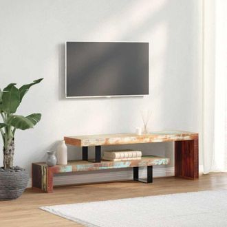 vidaXL Vidaxl - Meuble TV en bois de r&eacute;cup&eacute;ration massif - Dimensions 115 x 30 x 40 cm - Surface polie et laqu&eacute;e - Pieds en fer forg&eacute;