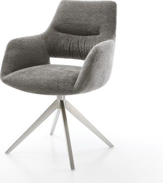 DELIFE Drehstuhl Yago-Flex mit Armlehnen Boucl&eacute; Soft Schlamm Kreuzgestell breit Edelstahl 360&deg; drehbar Wippfunktion Taschenfederkern, Esszimmerst&uuml;hle