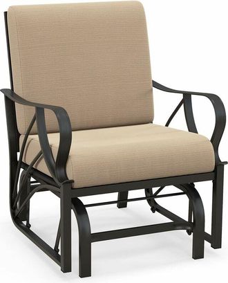 Costway Costway - Chaise &agrave; Bascule de Jardin avec Coussin, Fauteuil &agrave; Bascule en M&eacute;tal avec Accoudoirs Incurv&eacute;s, Chaise Ber&ccedil;ante Ergonomique, pour Jardin
