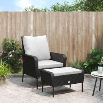 vidaXL Gartenstuhl mit Fu&szlig;hocker Schwarz Poly Rattan - Vidaxl