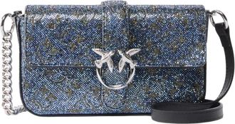 Pinko Pinko, Femme, Sacs, Bleu, Taille: ONE Size Sac Monogramme Slouchy Strass