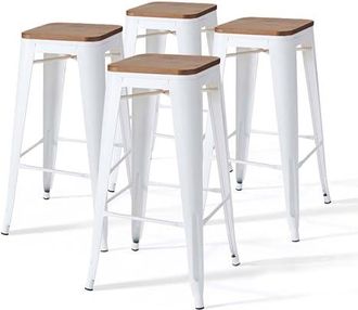 Oviala Lot de 4 tabourets de Bar en Acier Blanc