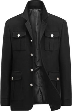 AlltheMen Manteau Homme Laine Hiver Chaud Parka Pardessus Simple Boutonnage Ample Duffle-Coat Casual Noir S