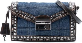 Prada Hobo Bags - Studded Denim Sound Lock Crossbody - Gr. unisize - in Blau - f&uuml;r Damen