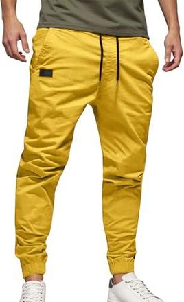 Generic Pantalon cargo d&eacute;contract&eacute; pour homme avec cordon de serrage - Pantalon chino pour randonn&eacute;e, ext&eacute;rieur, jogging, jaune, XL