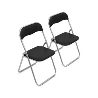 Dmora Lot de 2 chaises pliante Marbella, Fauteuil gain de place, Chaise invit&eacute;, Si&egrave;ge de r&eacute;union en simili cuir, 43x47h80 cm, Noir