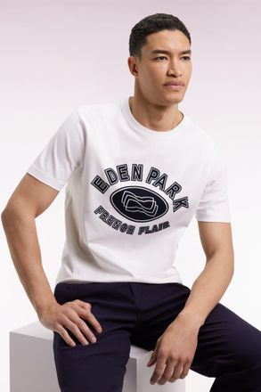 Eden Park T-shirt &Agrave; Manches Courtes En Coton Blanc Impression Effet Velours