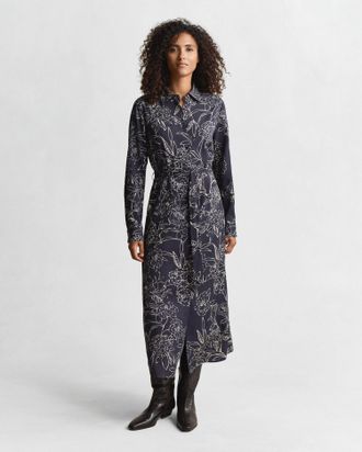 GANT Damen Hemdblusenkleid mit Blumen-Print (42) EVENING Blau