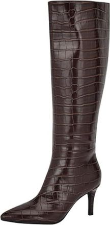Guess Damen Wayla Kniehohe Stiefel, Dark Brown Croco 200, 39.5 EU