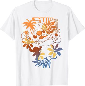 Disney Lilo & Stitch Ukulele Tropical Portrait Outline T-Shirt