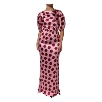 Dolce & Gabbana Rosa Rotes Polka Dot Seiden Maxikleid - - Dresses - Damen - Rosa - S