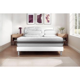 VITALIT Komplettpaket Bett - Matratze 180x200 cm + Boxspringbett mit Lattenrost (im Set) + 2 Kopfkissen + Bettdecke - Vitalmemo Back