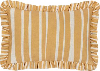 furn. Kissenbezug mit Carmon-Streifen und Rüschen - Leinen/Ocker - 40 x 60 cm