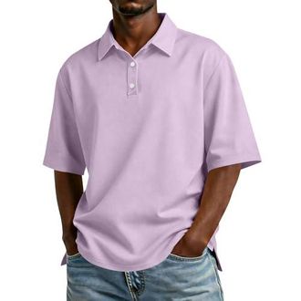 Generic Polo &agrave; manches courtes pour homme - Style d&eacute;contract&eacute; - Col Henley - Respirant, violet clair, XXL