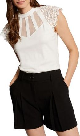 Morgan T-Shirt Manches Courtes &agrave; Dentelle Off White M