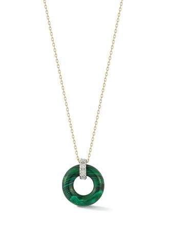 Mateo Bijoux collier Donut en or 14ct &agrave; pendentif en malachite pav&eacute; de diamants