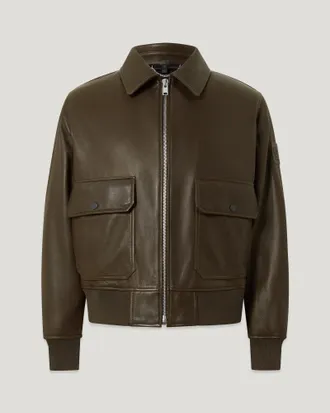 Belstaff Veste Pilot Pour Homme Oiled Nappa Vert Olive D&eacute;lav&eacute; 2xl