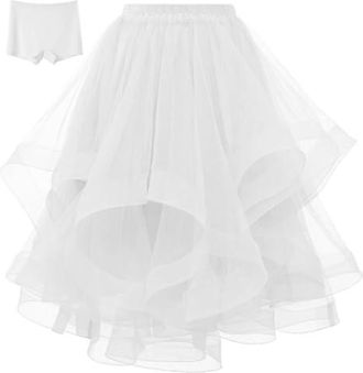 Generic Jupe Midi en Tulle pour Femme, Jupe Ample en Maille Superpos&eacute;e avec Ourlet Ondul&eacute;, Taille Haute &Eacute;lastique, Jupe Volumineuse pour Soir&eacute;e Et Usage Quoti