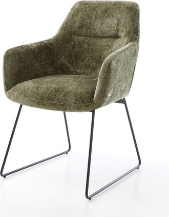 DELIFE Esszimmerstuhl Pejo-Flex Chenille Olive Kufengestell Schwarz Taschenfederkern, Esszimmerst&uuml;hle