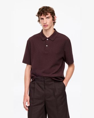 Arket Poloshirt Aus Baumwoll-Leinen -Braun
