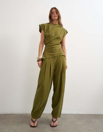 Topshop ensemble pantalon pliss&eacute; kaki-Gris