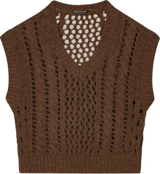 Luisa Cerano Femme, Pulls, Brun, Taille: 38 FR 0753 Tricot col en V