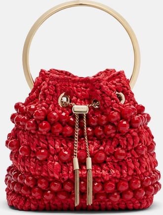 Jimmy Choo London Verzierte Bucket Bag Bon Bon Small aus Raffiabast