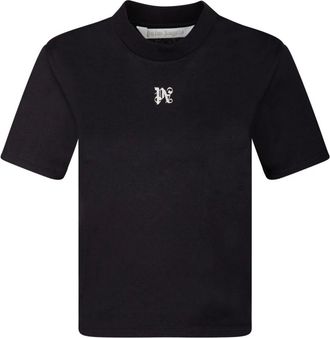 Palm Angels Femme, Tops, Noir, Taille: 40 FR T-Shirt avec Logo Imprim&eacute;