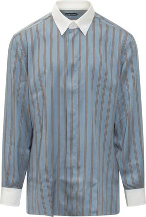 Tom Ford Homme, Chemises, Bleu, Taille: 3XL Chemise Fluide Coupe Standard en Jacquard de Soie Ray&eacute; Contrast&eacute;