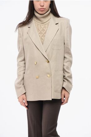 Tagliatore Linen Double Breasted Blazer With Patch Pocket size 46