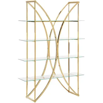 Beliani Biblioth&egrave;que en Acier Inox Dor&eacute; Finition Brillante et Verre de S&eacute;curit&eacute; &agrave; 4 Etag&egrave;res Max 5 Kg Hollow