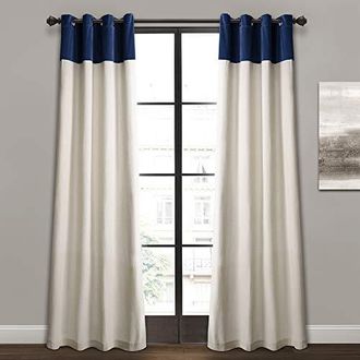 Lush D&eacute;cor Linen Window Curtain Panel Pair, 84 x 52, Navy & Off-White Milo Fenstervorhang, Leinen, 213,4 x 132,1 cm, Marineblau/Cremewei&szlig;, Baumwollmischung, W 52