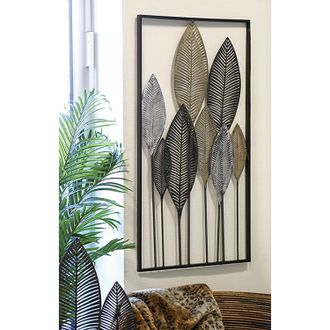 Gilde home24 Wandobjekt Palmbl&auml;tter Aluminium, lackiert Braun 55 x 97 x 5cm